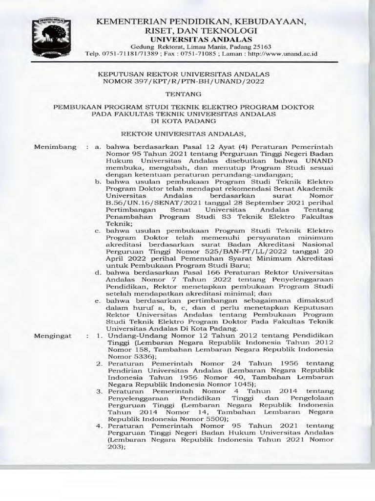 Pembukaan S3 Teknik Elektro Unand | PDF