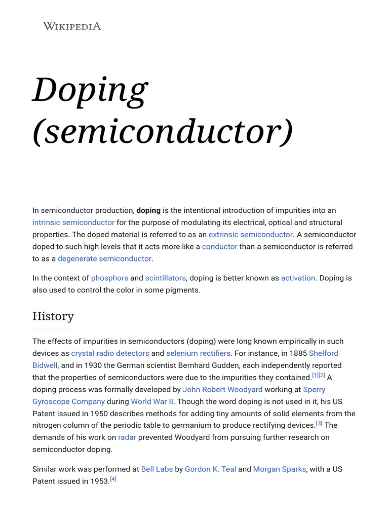 Doping (Semiconductor) - Wikipedia | Download Free PDF | Doping (Semiconductor) | Semiconductors