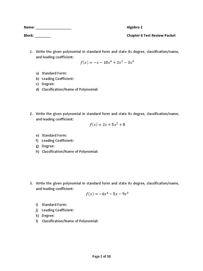Chapter 6 Review Packet | PDF | Zero Of A Function | Factorization