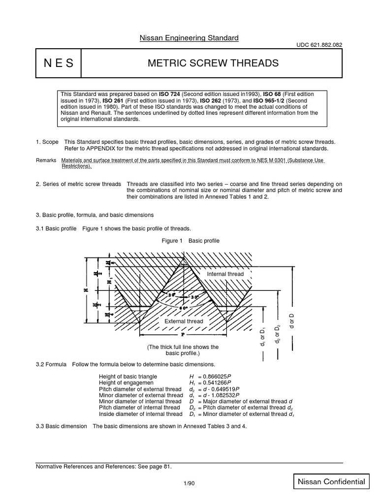 Metric Screw Threads: Nissan Engineering Standard | PDF | Screw ...