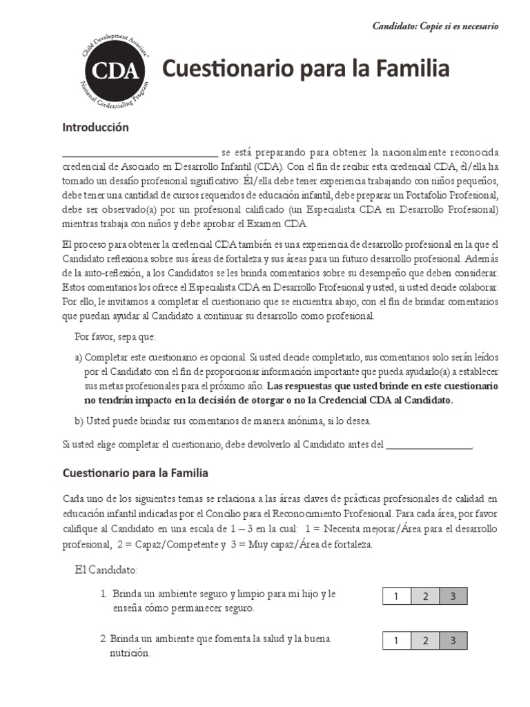 Family Questionnaire SP | PDF | Aprendizaje | Educación de la primera ...