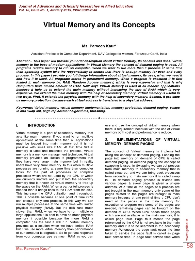 Virtual Memory and Its Concepts | PDF | Computer Data Storage | Process (Computing)