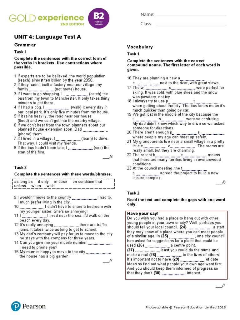 Gold Exp B2 Unit 4 Language Test A | PDF | London | Linguistics