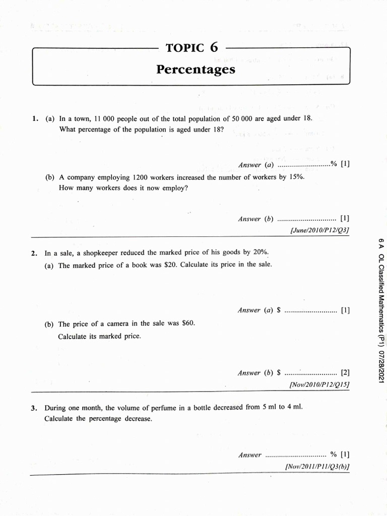 Percentages Pdf