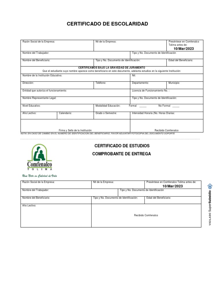 Formato Escolaridad 2023 | PDF