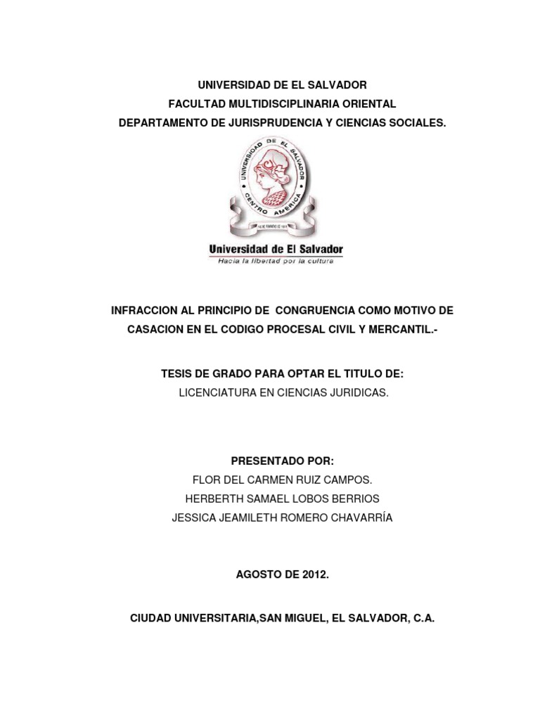 Análisis de la infracción al principio de congruencia como motivo de ... Análisis de la infracción al principio de congruencia como motivo de ...