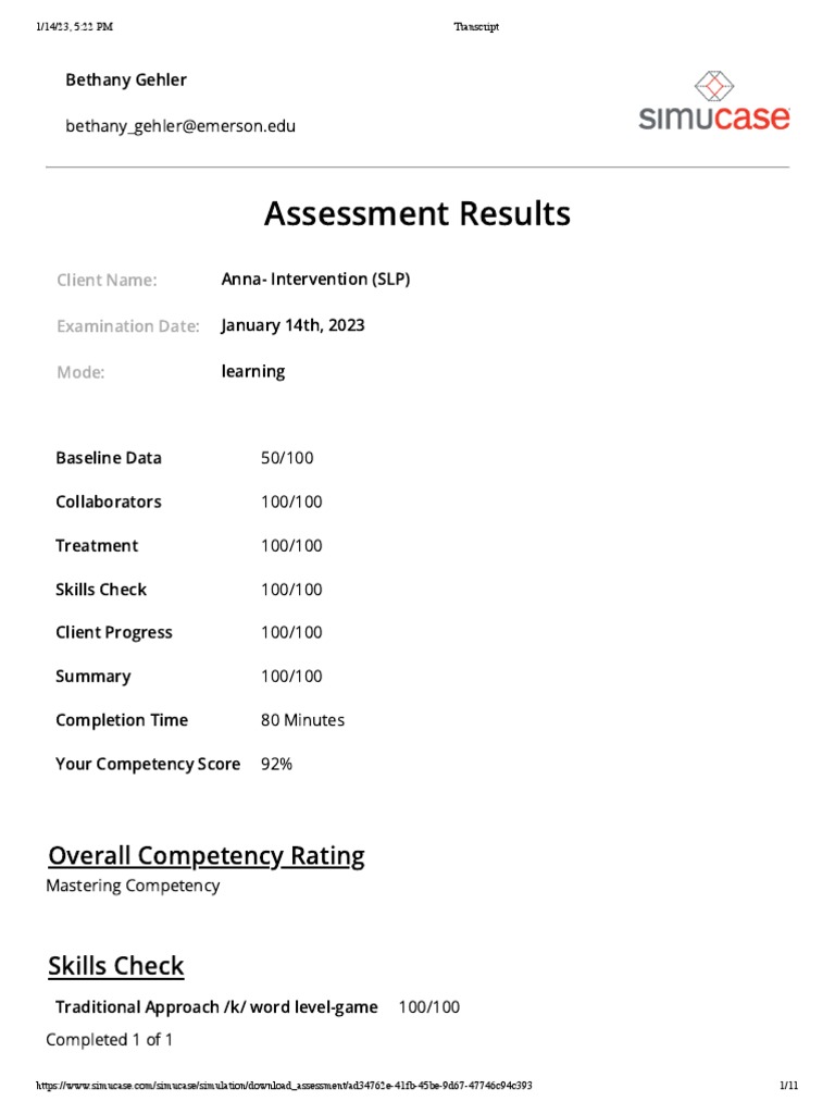 Anna's SLP Assessment Results | PDF | Classroom | Speech