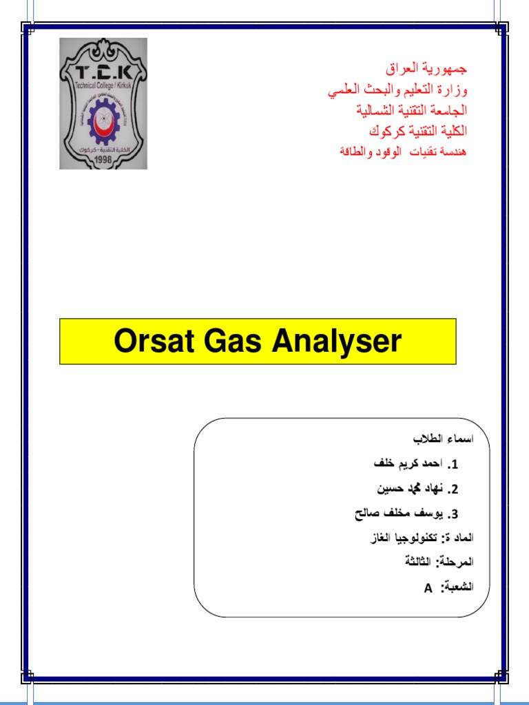 Orsat Gas Analyser | PDF | Physical Chemistry | Chemical Substances