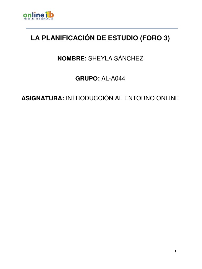 Foro 3 - La Planificación de Estudio | PDF