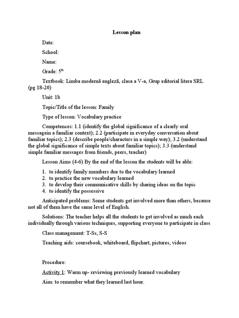 Lesson Plan | PDF | Grandparent | Lesson Plan