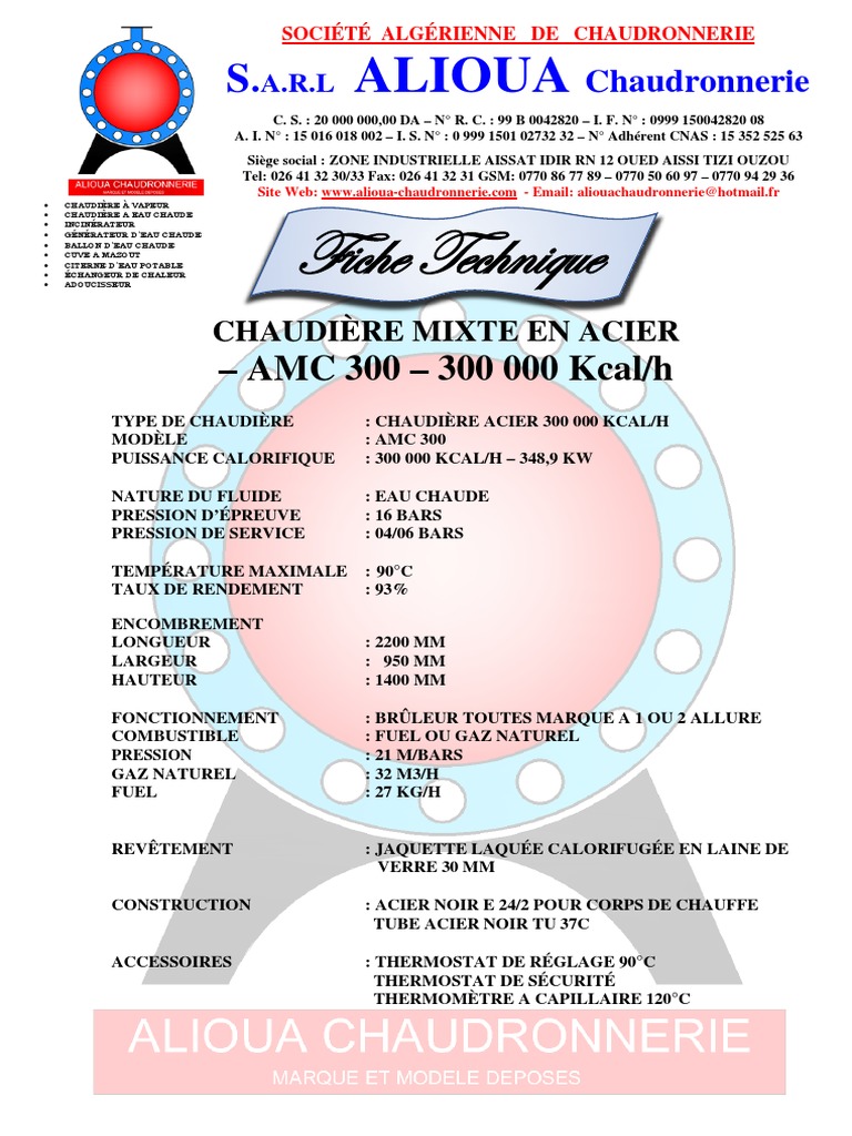 Fiche Technique Chaudiere Amc 300 | PDF | Chaudière | Gaz