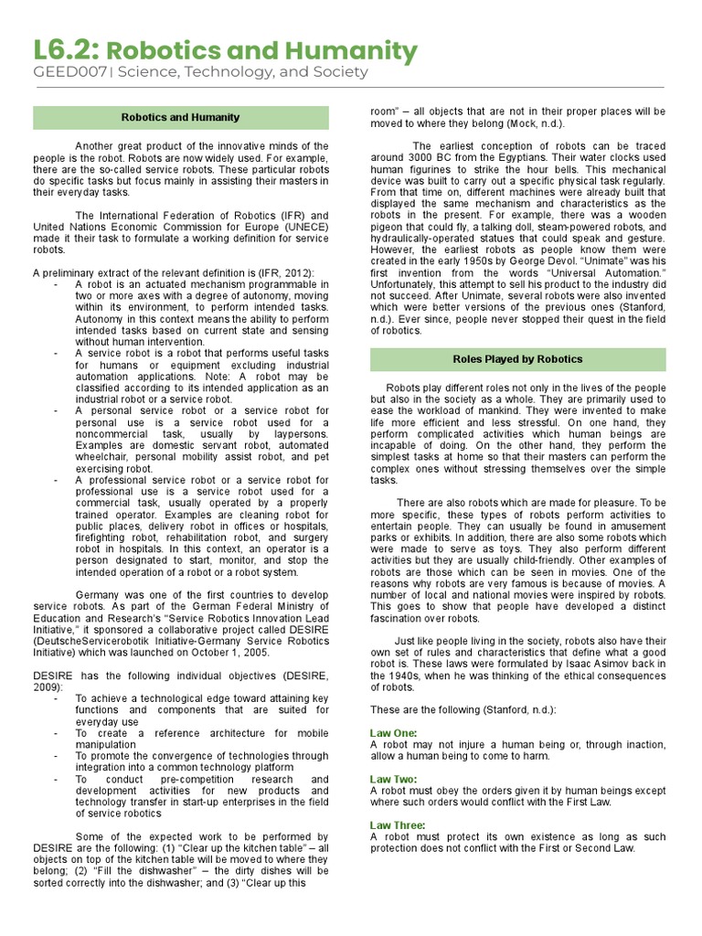 STS L6.2 Notes | PDF | Robot | Robotics