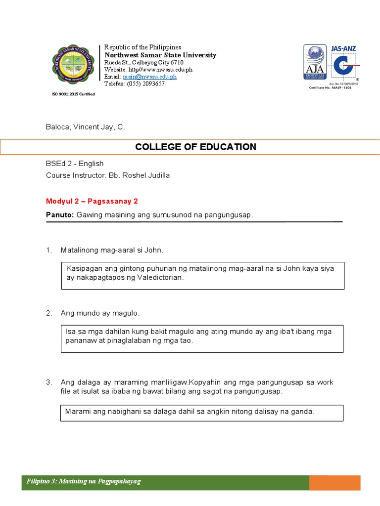 Modyul 2 Pagsasanay 2 | PDF