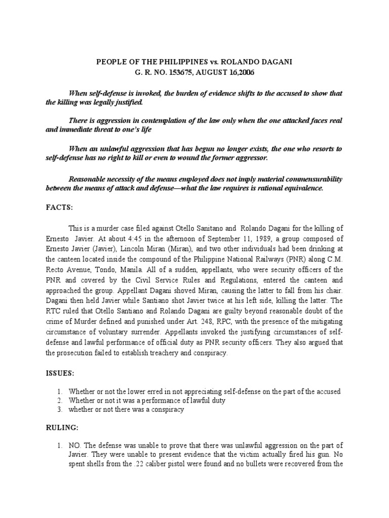 PEOPLE vs. DAGANI | PDF | Burden Of Proof (Law) | Self Defense