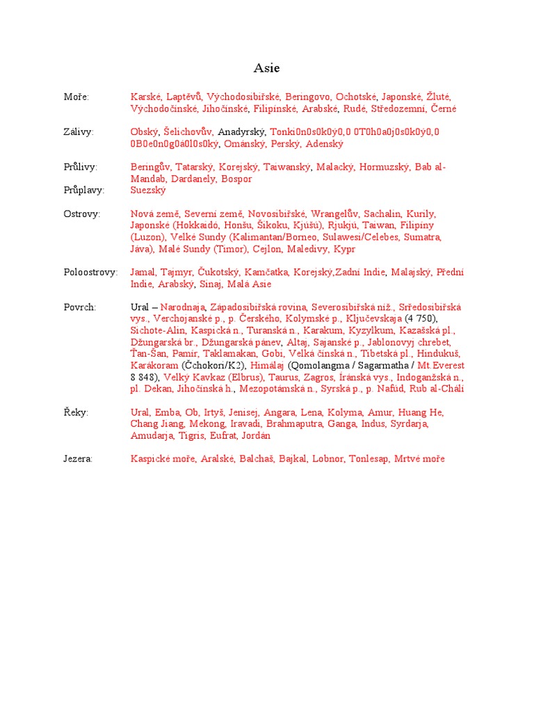 Asie SL Mapa Pojmy | PDF