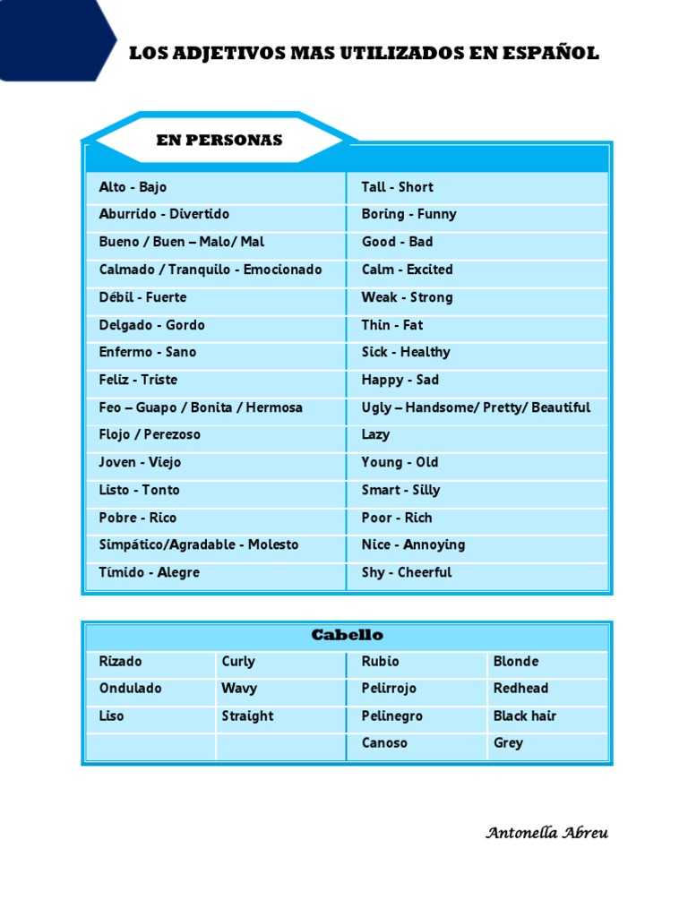 Lista de Adjetivos | PDF | Belleza | Parentesco y descenso