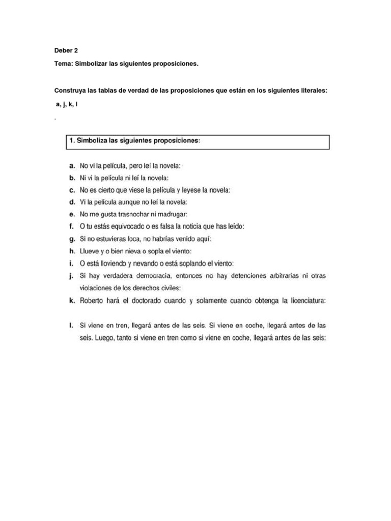 Tarea 2. Simbolizar las siguientes proposiciones | PDF