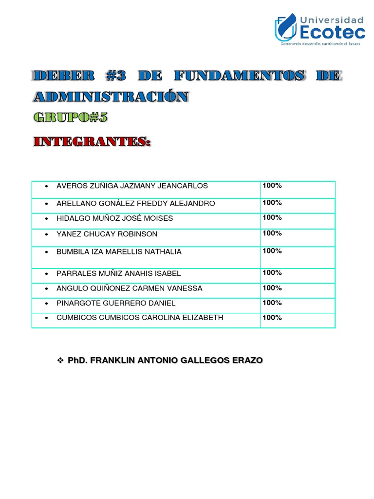 Deber 3 de Fundamentos | PDF | Calidad (comercial) | Presupuesto