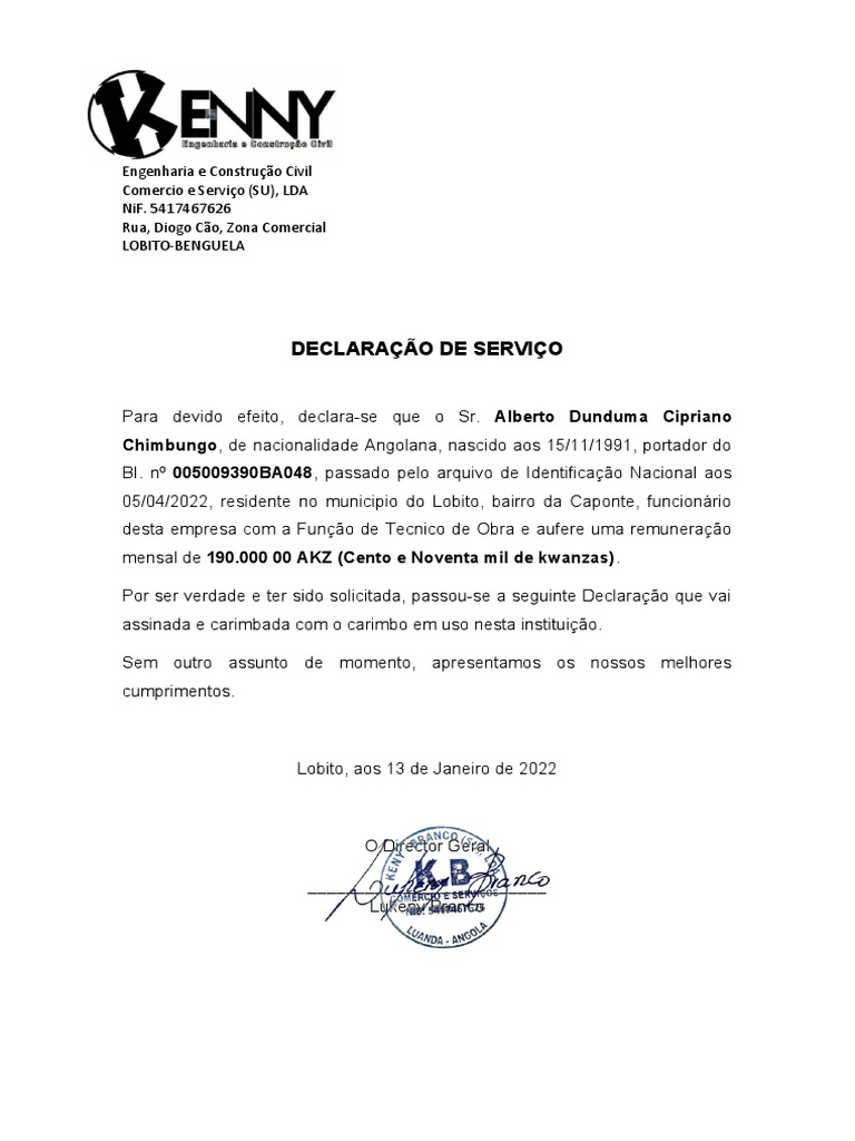 Declaração de Serviço | PDF