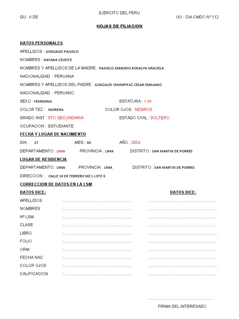 Formato Hoja de Filiacion - Dic 23 | PDF