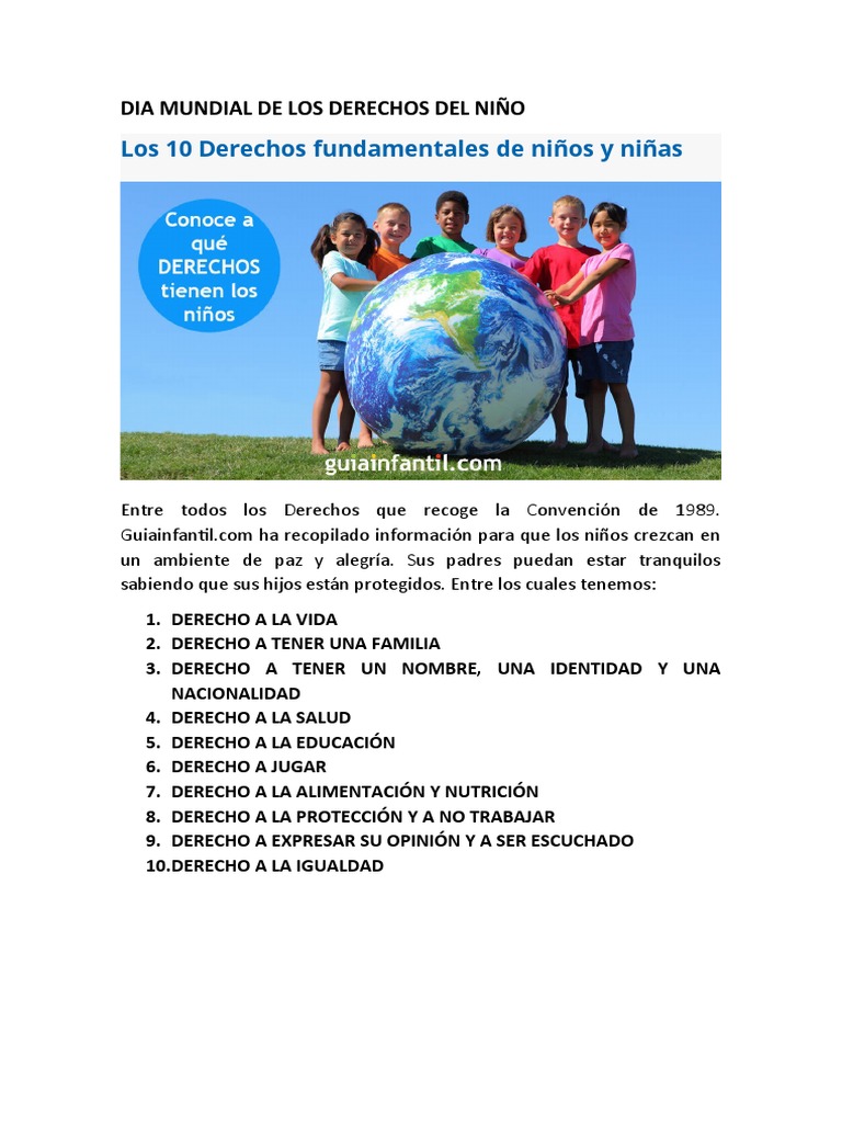 Derechos del Niño: 20 de Noviembre | PDF | Derechos de los niños | Infancia