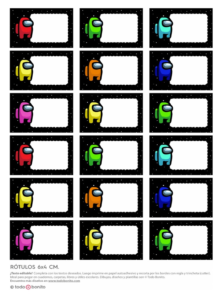 Escolar Among Us Rotulos 6x4cm TEXTO EDITABLE | PDF