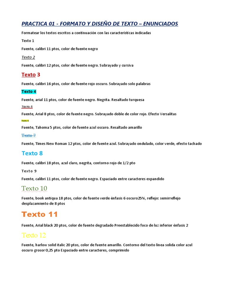 Practica 01 - Formato y Diseño de Texto - Enunciados | PDF