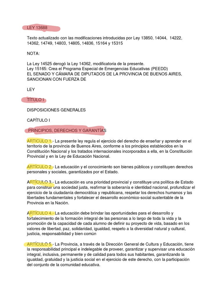 Ley que establece el marco normativo de la educación en la provincia de Buenos Aires | PDF ...