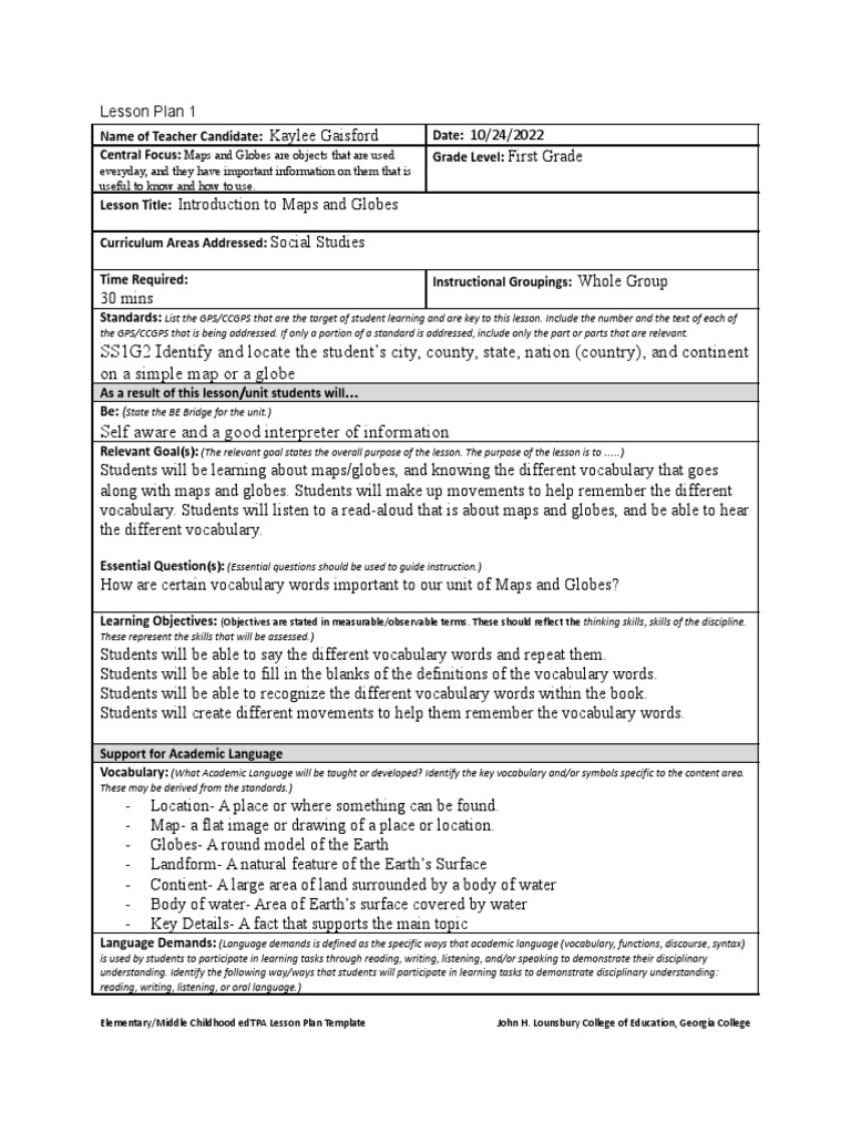 Lesson Plan Format Edtpa Senior Year | PDF | Educational Assessment ...
