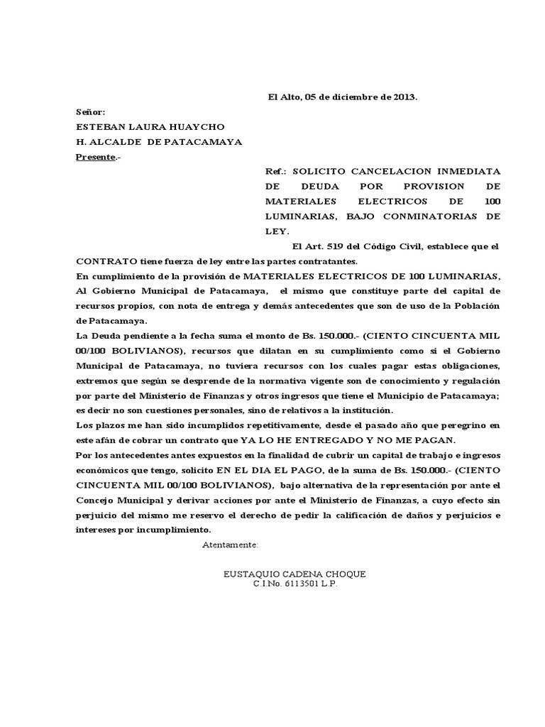 Carta Notariada Por Deuda | PDF | Deuda | Gobierno
