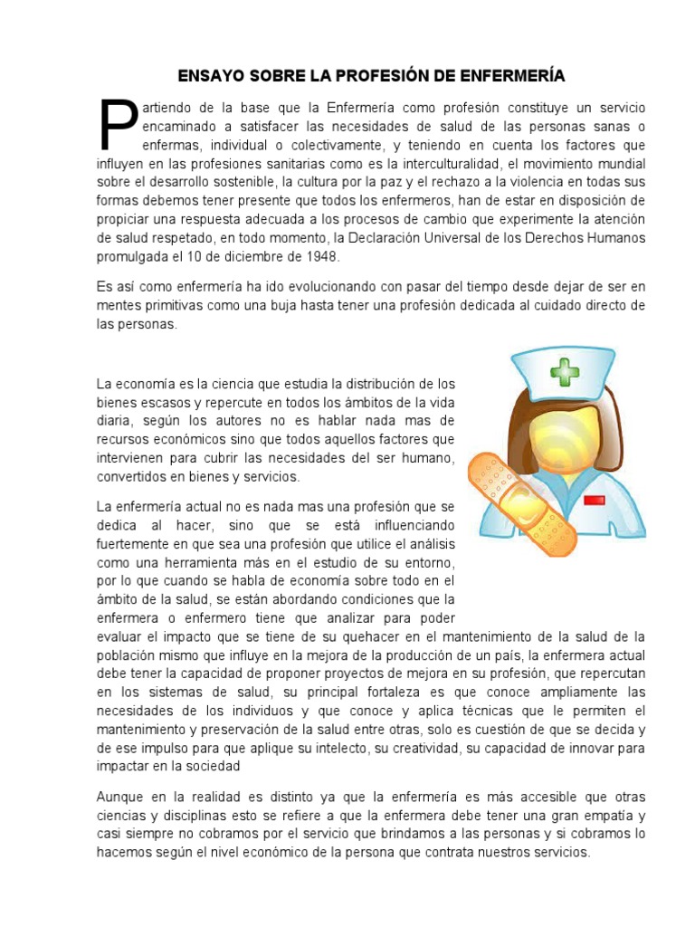 Ensayo Sobre La Profesión de Enfermería | PDF | Enfermería | Cuidado de la salud