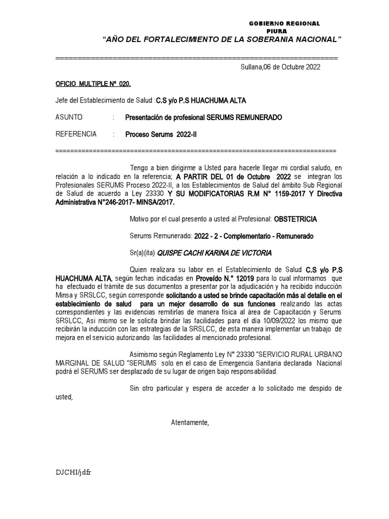 Modelo Oficios de Presentacion Serums | PDF | Gobierno