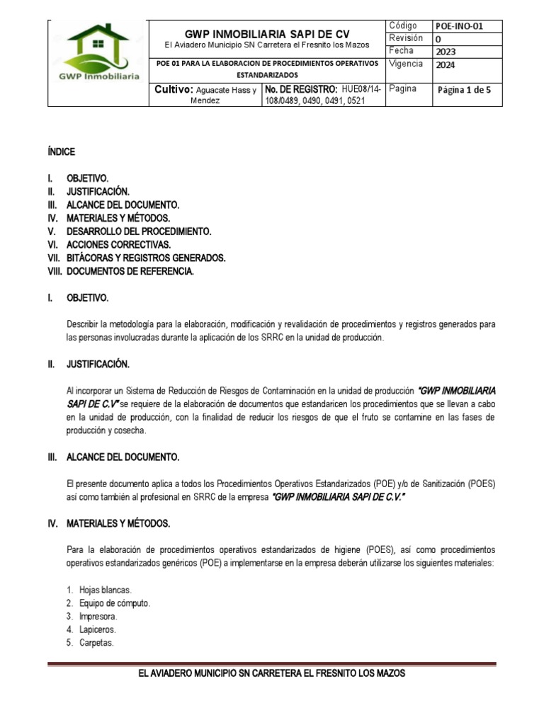 POE 01. para La Elaboracion de Procedimientos Operativos Estandarizados | PDF