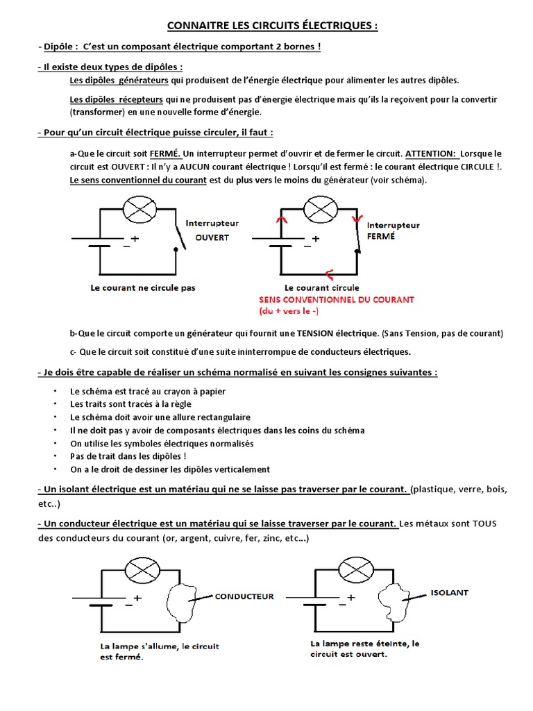 Fiche Les Circuits Electriques | PDF | Tension électrique | Résistance (électricité)