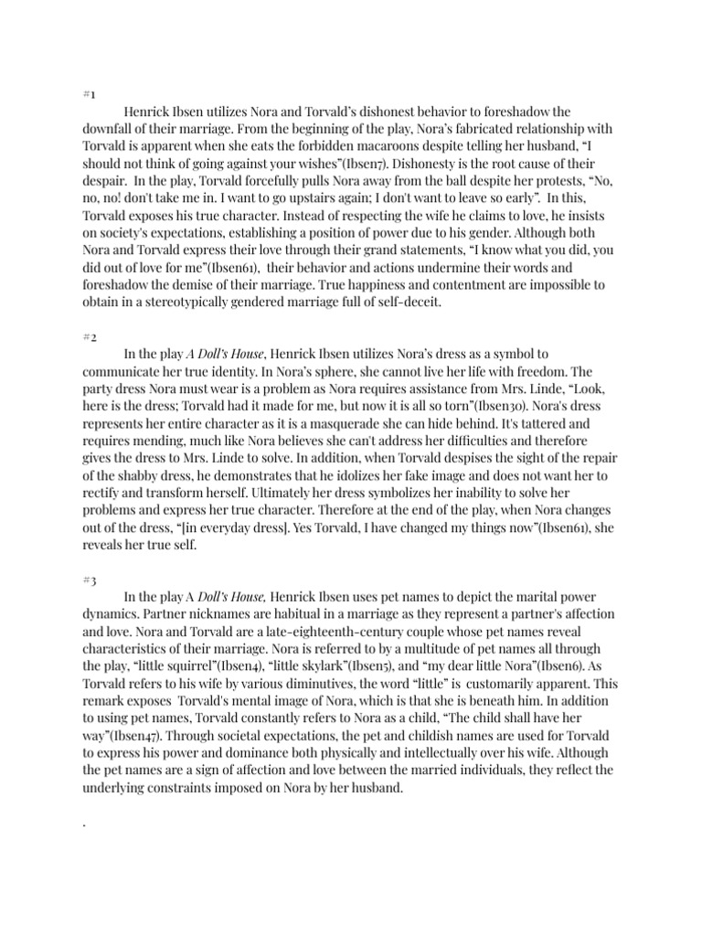 Dialectical Journals Ib 1 | PDF | A Doll's House