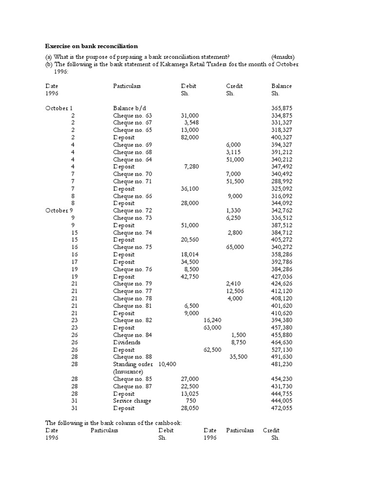 Exercise On Bank Reconciliation | PDF | Banks | Cheque