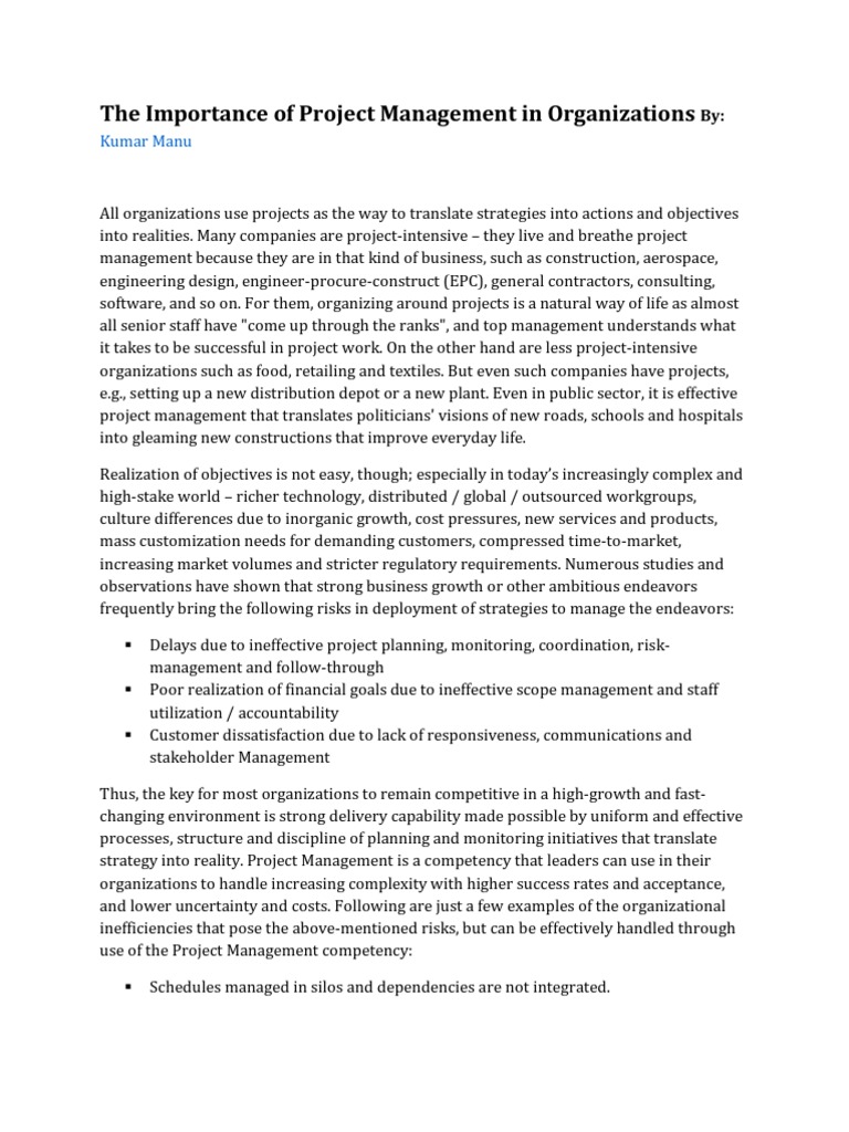 The Importance of Effective Project Management for Organizational ...