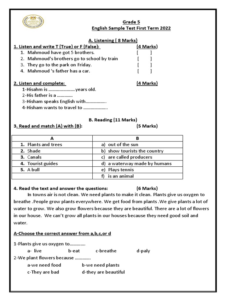 Grade 5 Test | PDF
