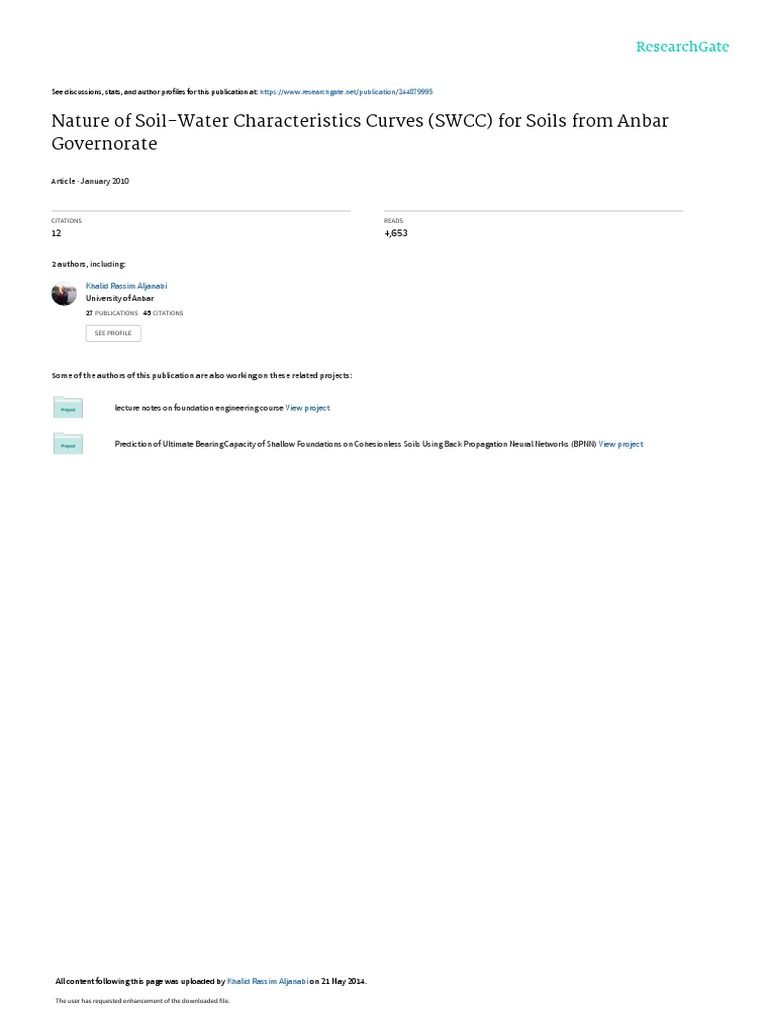 Nature of Soil-Water Characteristics Curves (SWCC) For Soils From Anbar ...