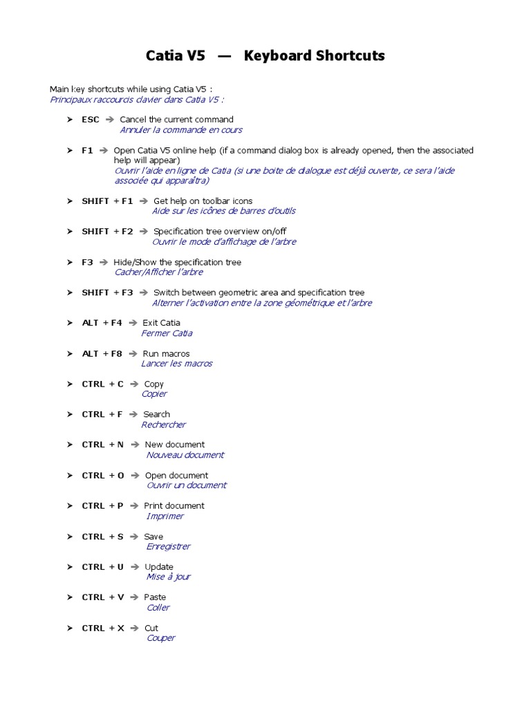Raccourcis Clavier Catia V5 | PDF | Texte | Sciences de l'information