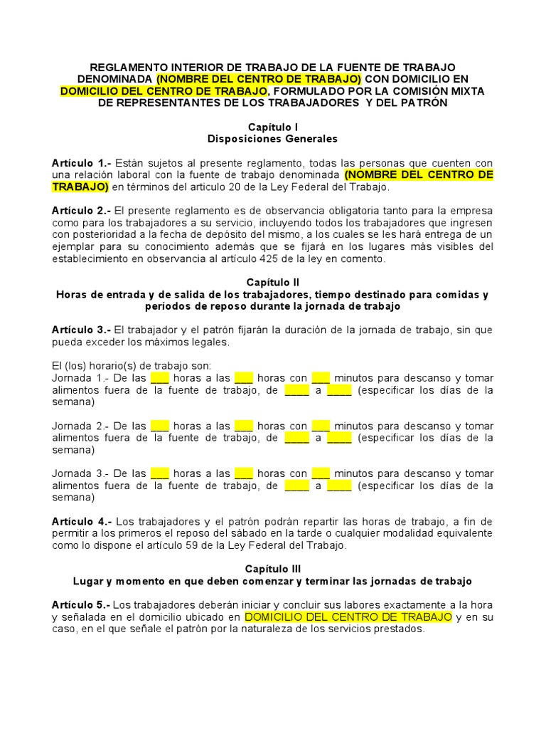 Formato de Reglamento Interior de Trabajo 2 | PDF | Tiempo de trabajo | Paro cardíaco