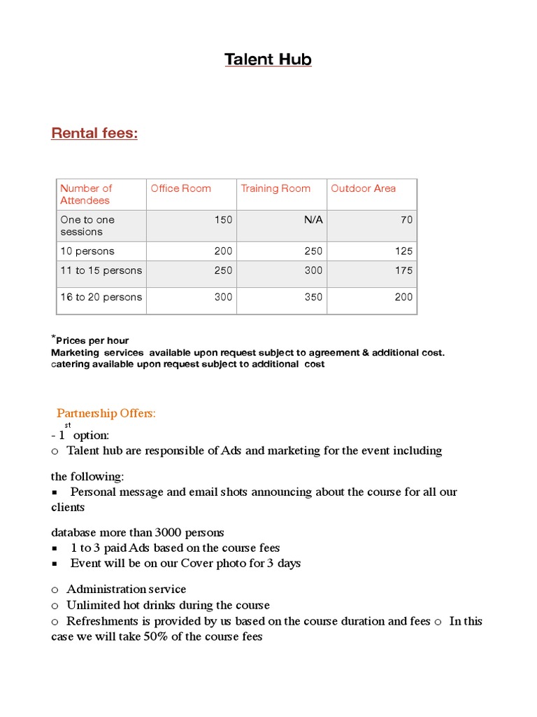 Talent Hub Prices | PDF