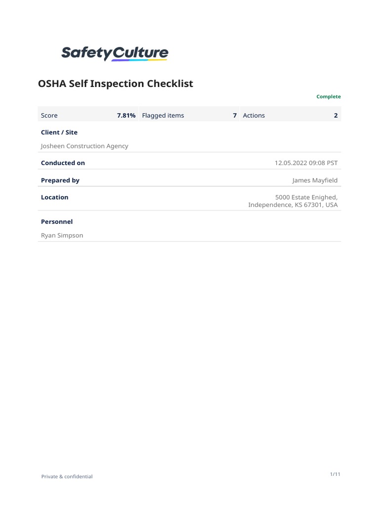OSHA Self Inspection Checklist Sample Report | PDF | Occupational ...