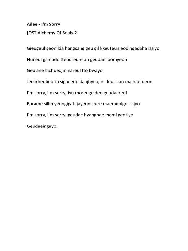 Ailee I'm Sorry OST Alquimia de Almas | PDF