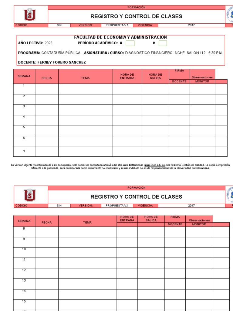 Formato Control de Clases | PDF