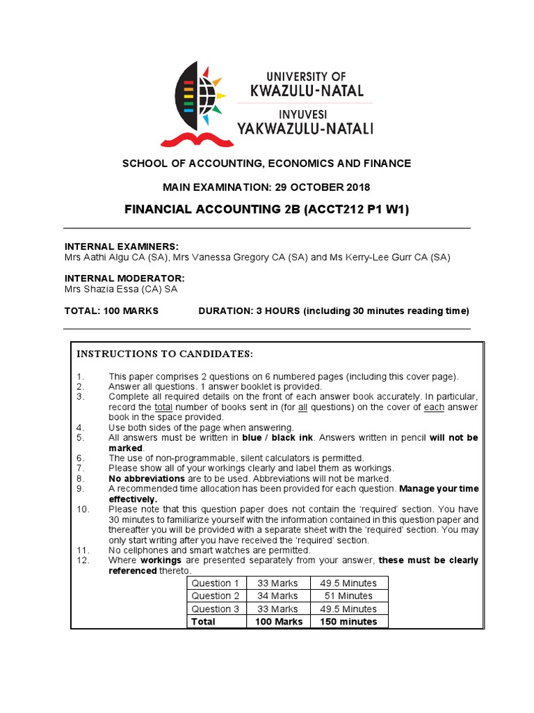 2018 Main Exam Question | PDF | Expense | Interest