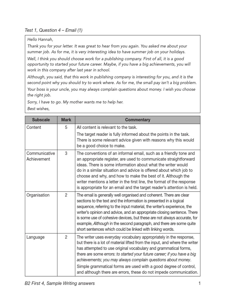B2 Email Writing Sample and Feedback | PDF | Linguistics | Applied ...