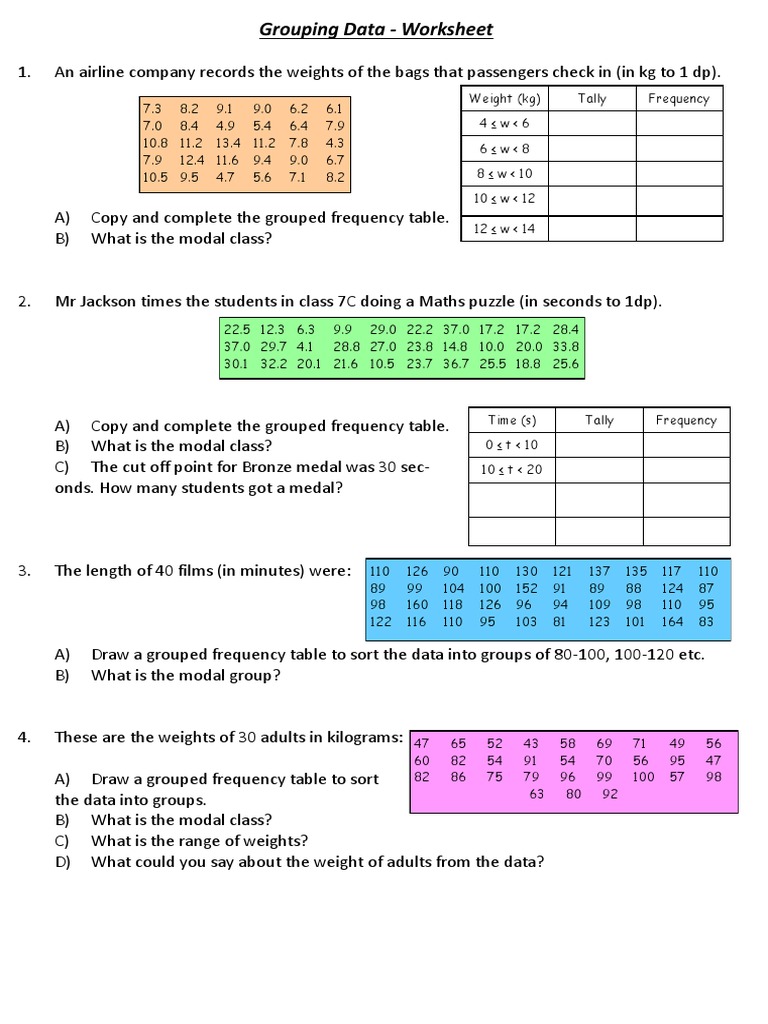 Grouping Data Worksheet | PDF | Metrology Grouping Data Worksheet | PDF | Metrology