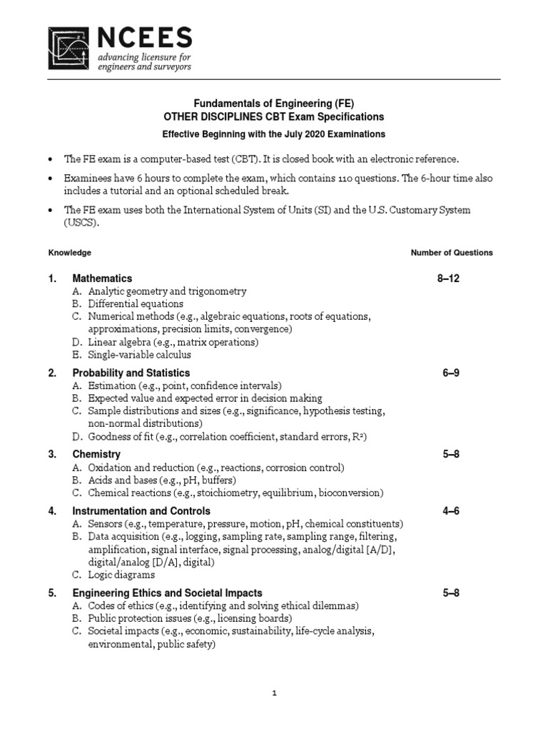 FE Exam Specifications Overview | PDF | Stress (Mechanics) | Fluid Dynamics