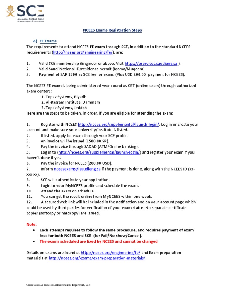 NCEES Exams Registration Steps - SCE | PDF